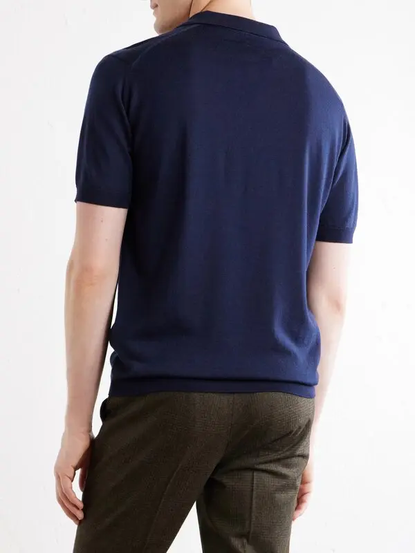 John Smedley Macloud Knitted Merino Wool Polo Shirt - Blue