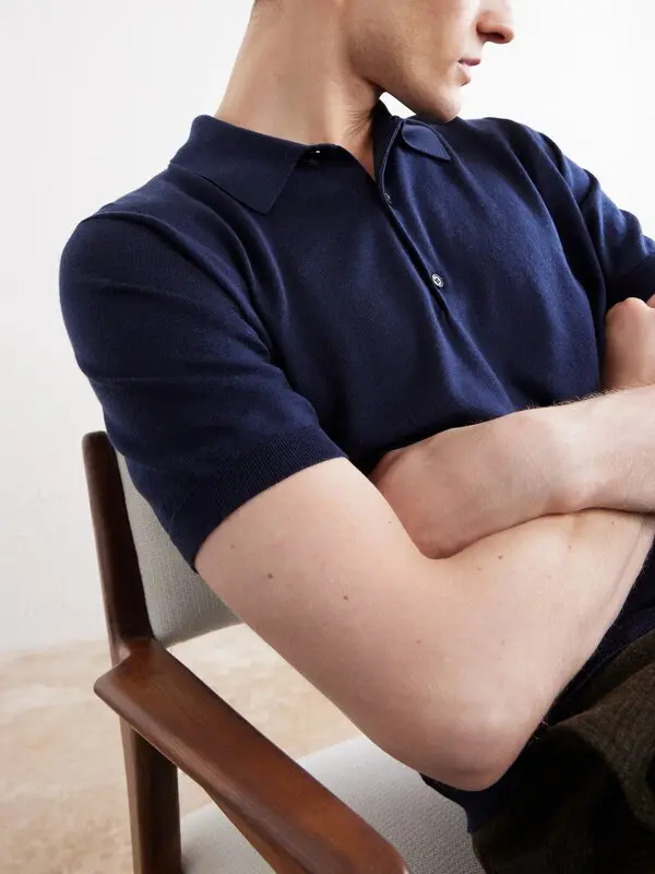 John Smedley Macloud Knitted Merino Wool Polo Shirt - Blue