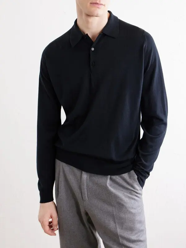 John Smedley Caverhill Knitted Merino Wool Polo Shirt
