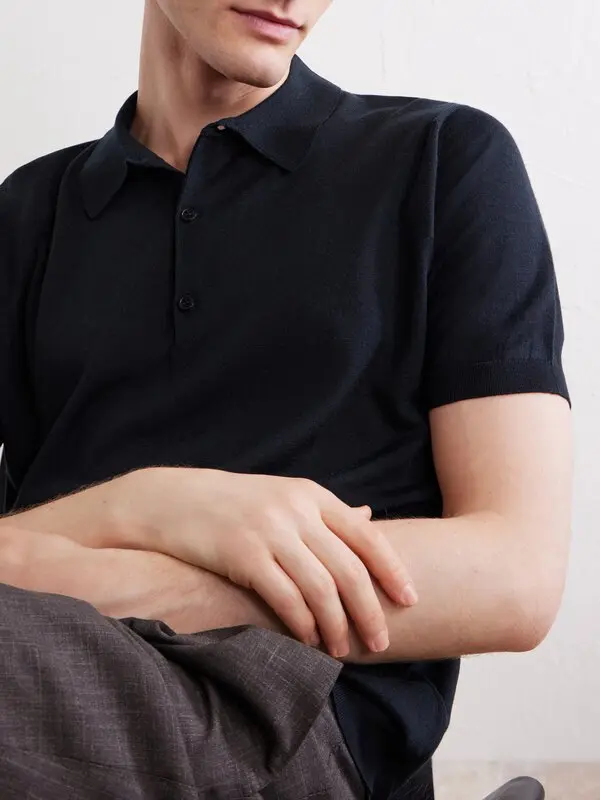 John Smedley Macloud Knitted Merino Wool Polo Shirt - Black