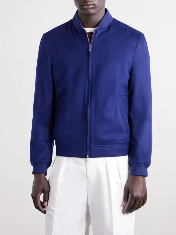 Brunello Cucinelli Cashmere Zip-up Bomber Jacket - Blue