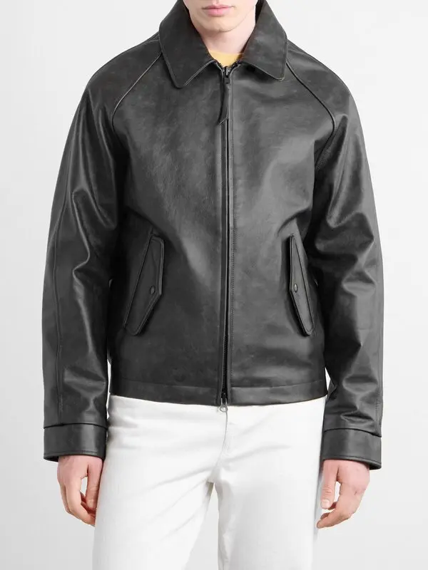 Golden Bear Dunbar" Distressed Leather Bomber Jacket