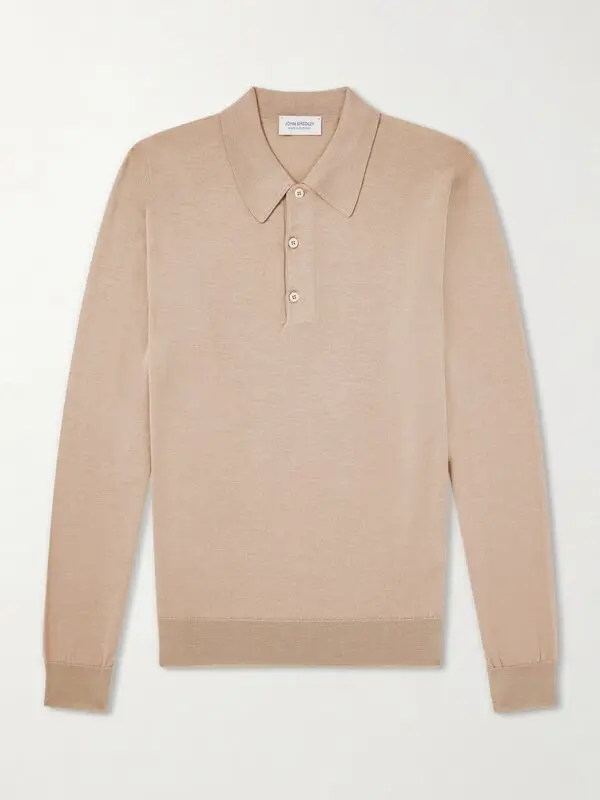 John Smedley Caverhill Knitted Merino Wool Polo Shirt - Neutrals
