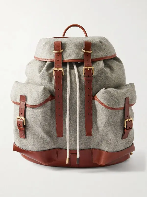 Brunello Cucinelli Flannel And Leather Trimmed Backpack - Green