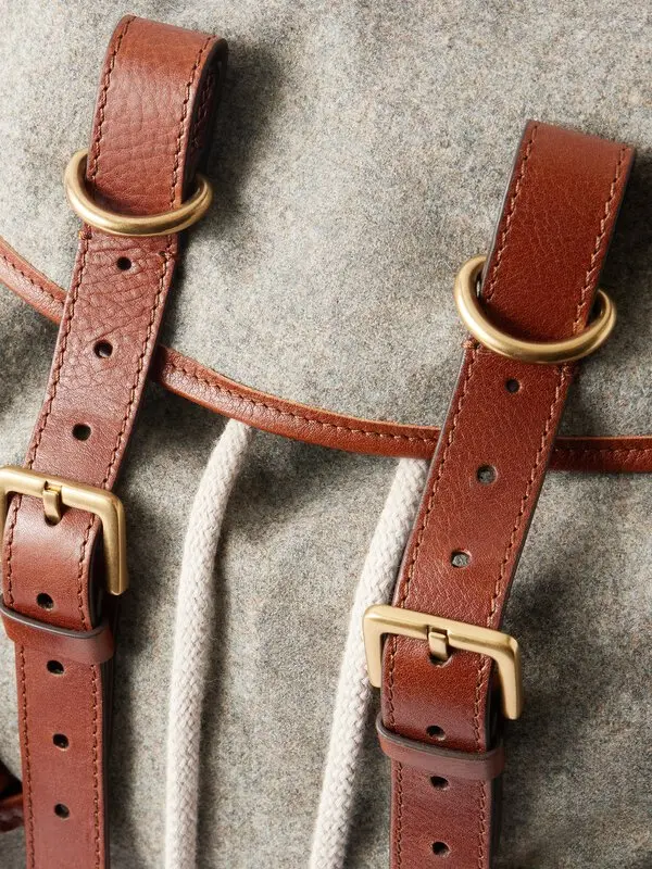 Brunello Cucinelli Flannel And Leather Trimmed Backpack