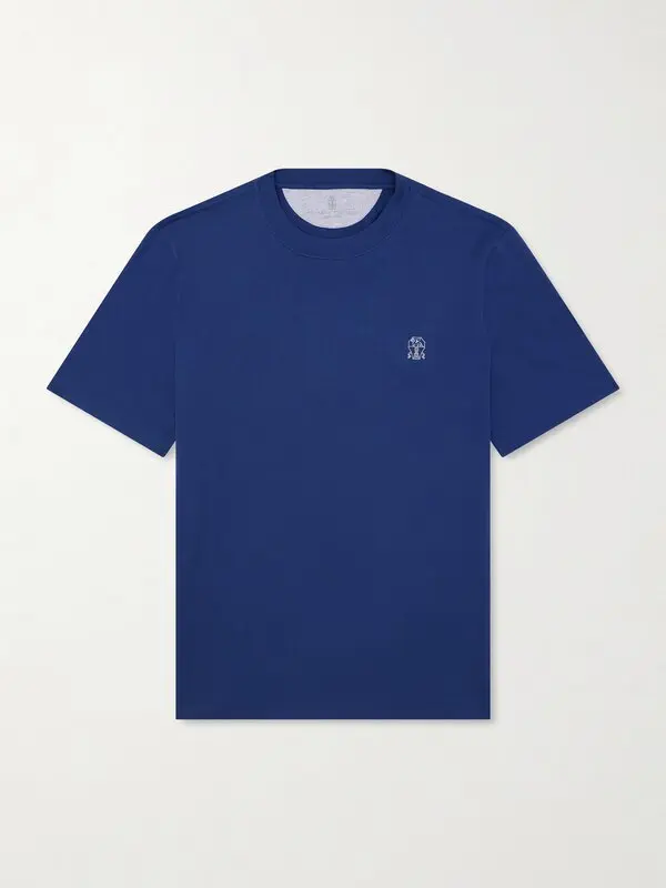 Brunello Cucinelli Layered Logo-print Cotton-jersey T-shirt - Blue