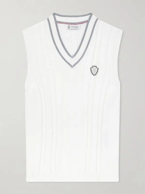 Brunello Cucinelli Logo Appliquéd Cotton Sweater Vest - White