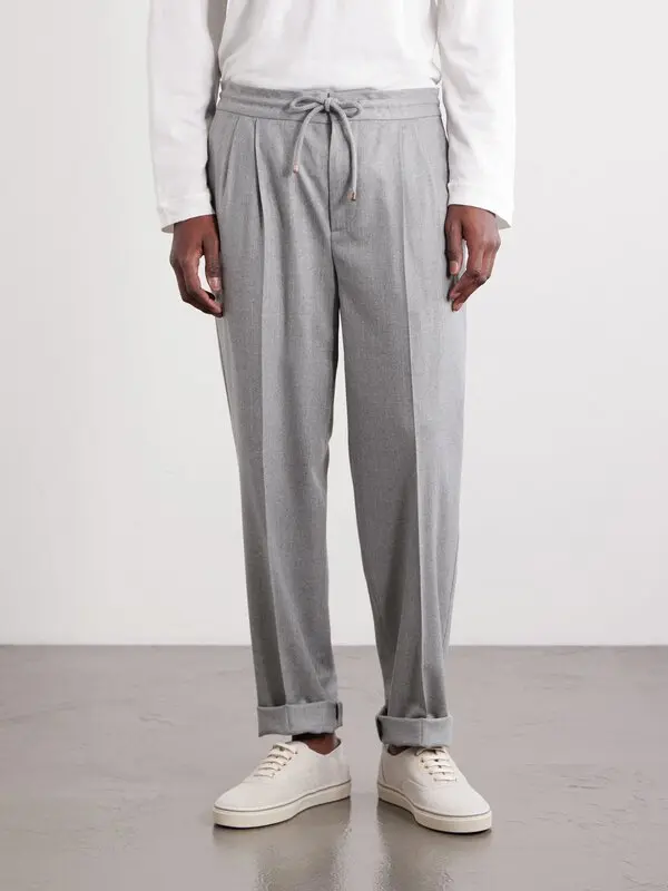 Brunello Cucinelli Tapered Virgin Wool-flannel Drawstring Trousers