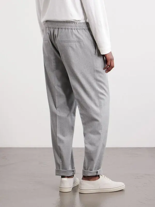 Brunello Cucinelli Tapered Virgin Wool-flannel Drawstring Trousers