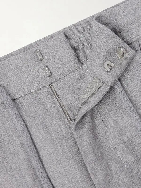 Brunello Cucinelli Tapered Virgin Wool-flannel Drawstring Trousers