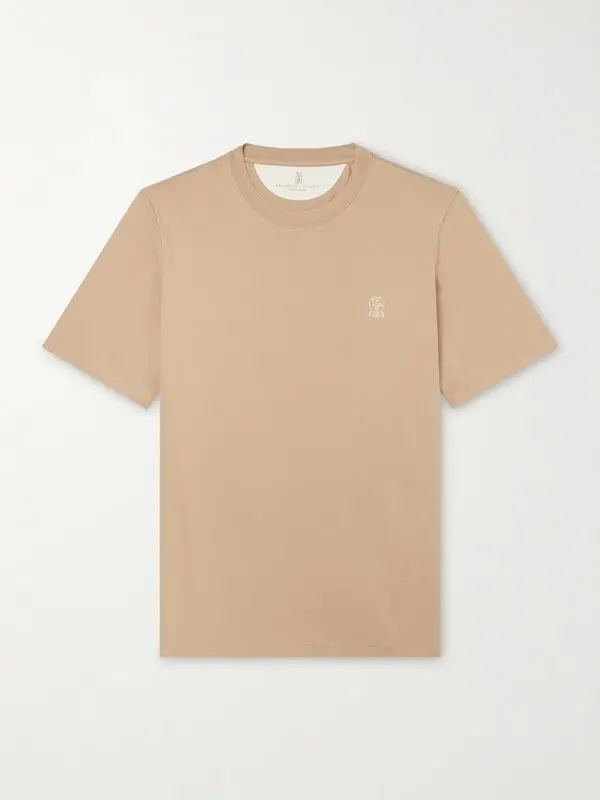 Brunello Cucinelli Logo-print Cotton-jersey T-shirt - Brown