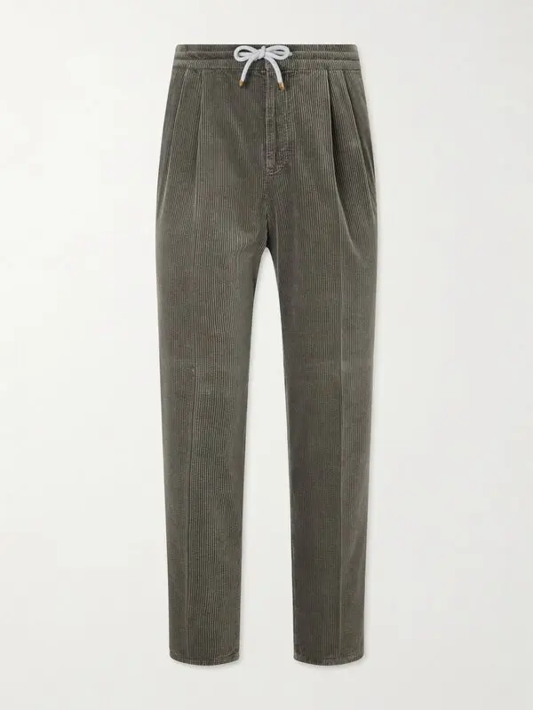 Brunello Cucinelli Straight-leg Cotton-corduroy Drawstring Trousers - Gray