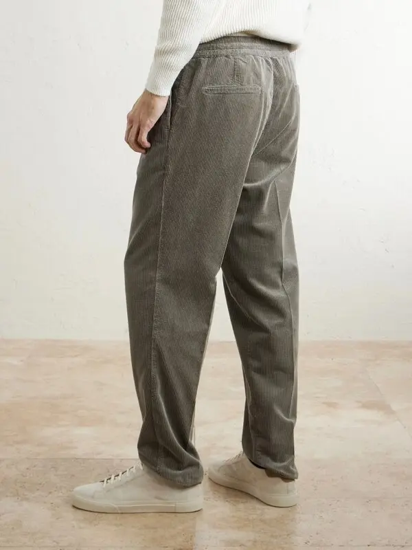 Brunello Cucinelli Straight-leg Cotton-corduroy Drawstring Trousers - Gray