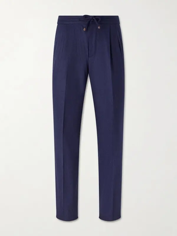 Brunello Cucinelli Tapered Pleated Virgin Wool-flannel Drawstring Trousers - Blue