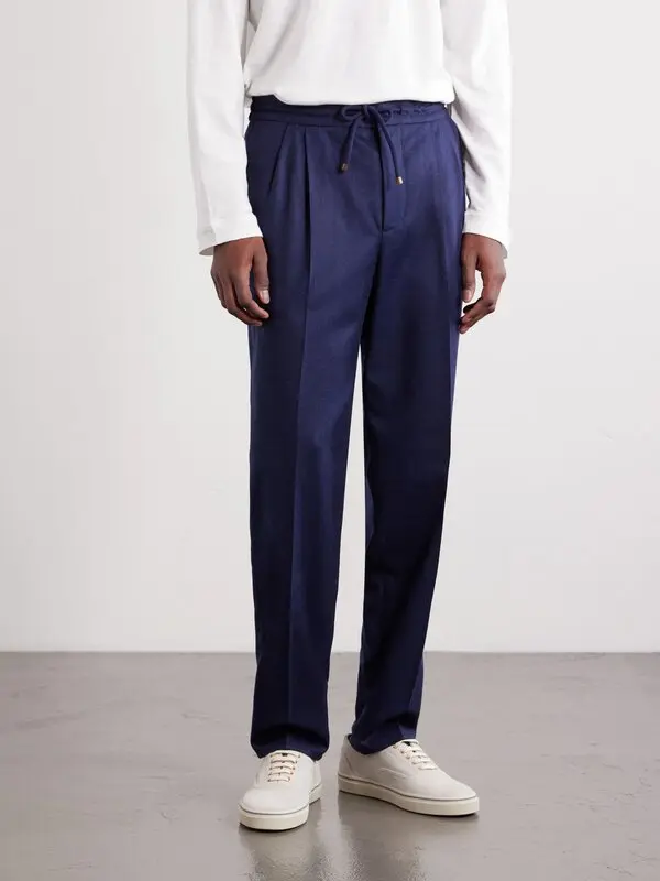Brunello Cucinelli Tapered Pleated Virgin Wool-flannel Drawstring Trousers