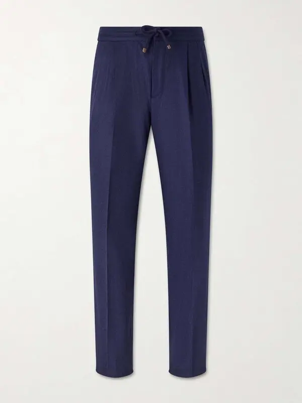 Brunello Cucinelli Tapered Pleated Virgin Wool-flannel Drawstring Trousers