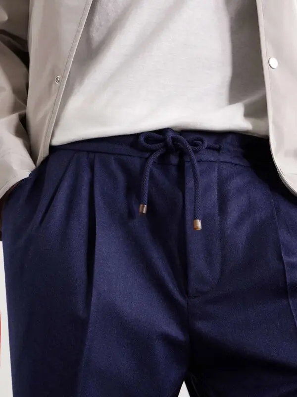 Brunello Cucinelli Tapered Pleated Virgin Wool-flannel Drawstring Trousers