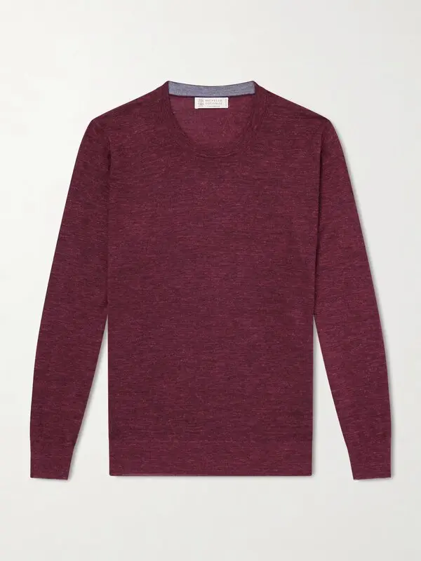 Brunello Cucinelli Cashmere, Silk, And Linen-blend Sweater - Burgundy