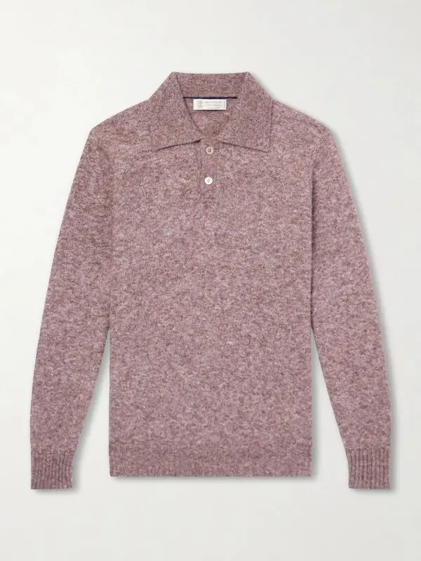 Brunello Cucinelli Alpaca-blend Polo Sweater - Burgundy