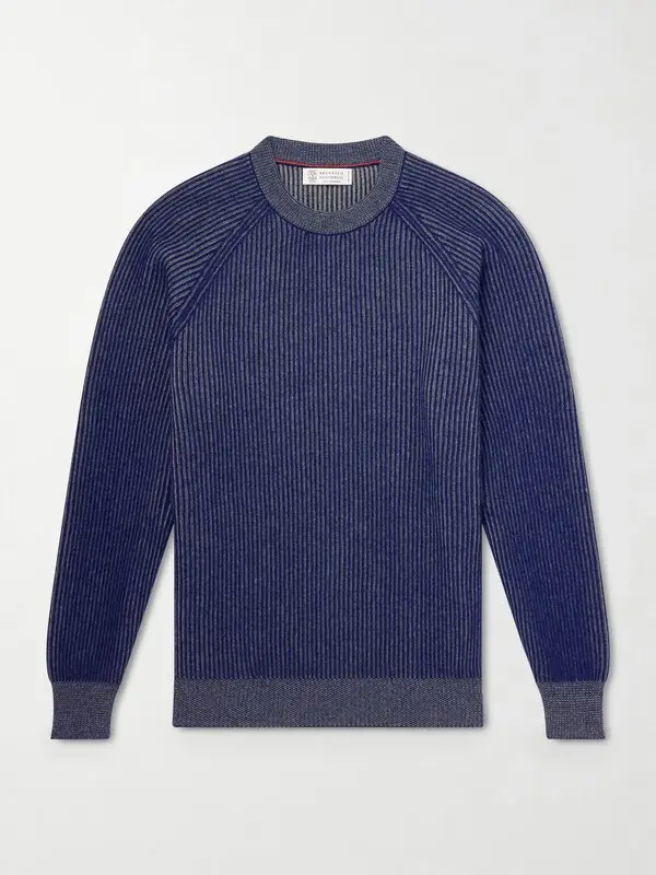 Brunello Cucinelli Ribbed Cashmere Sweater - Blue