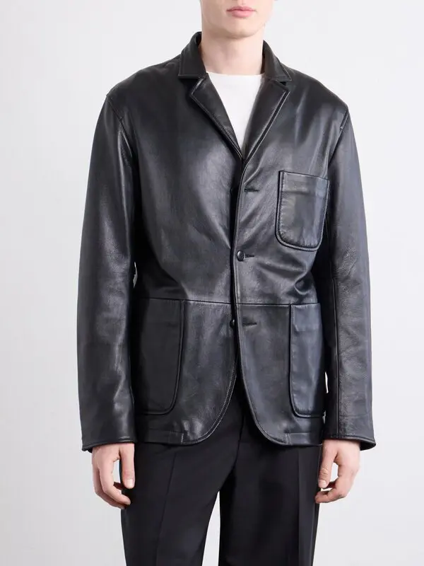 Golden Bear Notched Lapel Leather Blazer