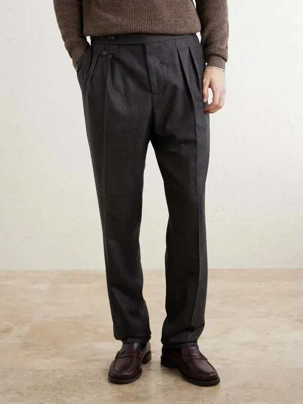 Brunello Cucinelli Pleated Wool Trousers - Gray