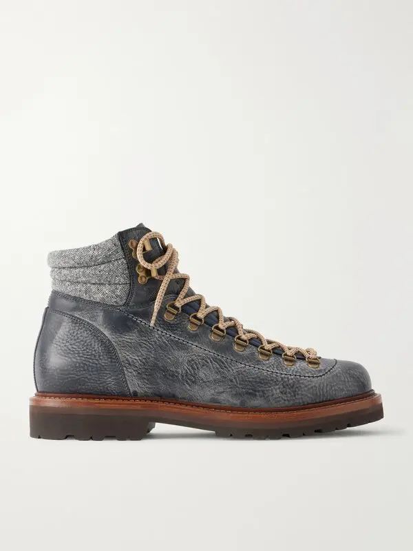 Brunello Cucinelli Oiled Leather Lace-up Boots - Blue
