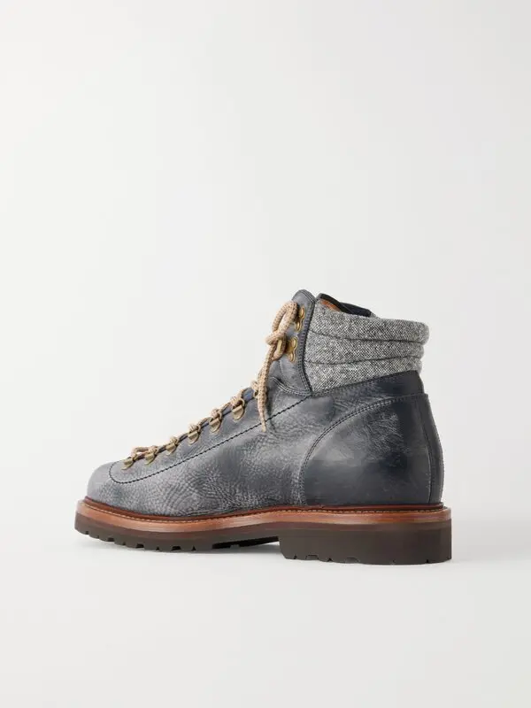 Brunello Cucinelli Oiled Leather Lace-up Boots - Gray