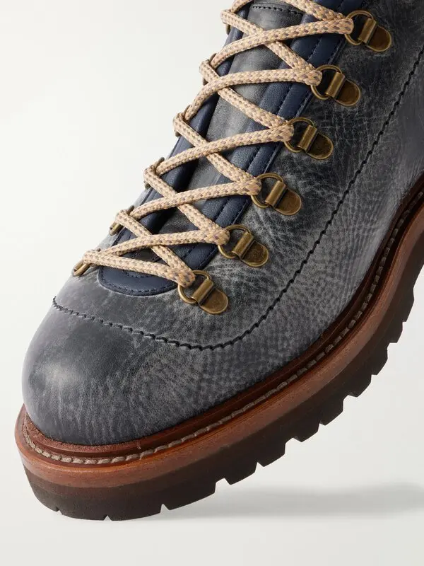 Brunello Cucinelli Oiled Leather Lace-up Boots - Gray
