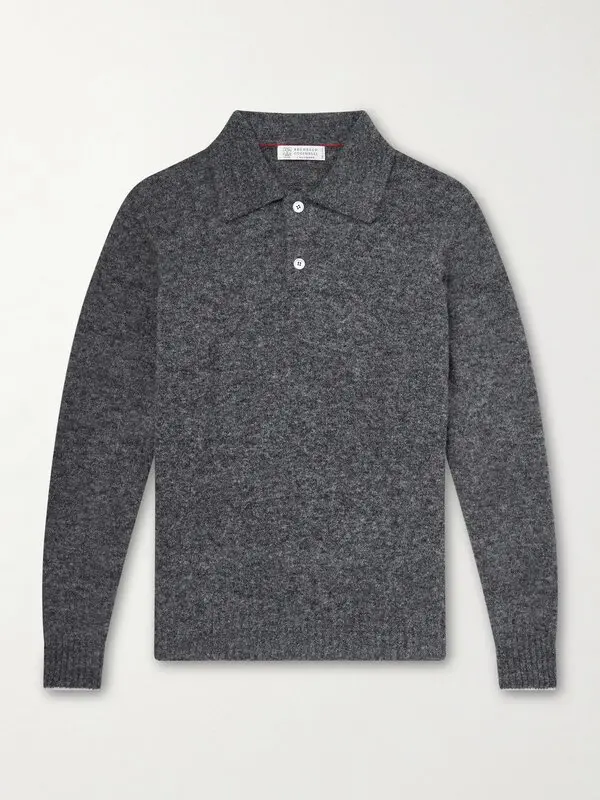 Brunello Cucinelli Alpaca-blend Polo Sweater - Gray