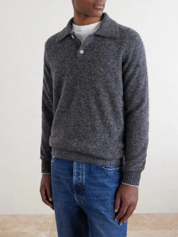 Brunello Cucinelli Brushed Alpaca-blend Polo Sweater