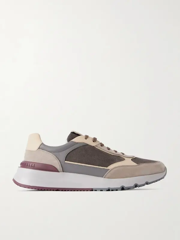 Brunello Cucinelli Paneled Suede And Leather Low Top Sneakers - Gray