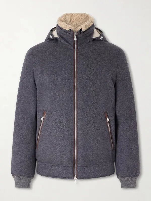Brunello Cucinelli Shearling-trimmed Wool Down Hooded Jacket - Gray