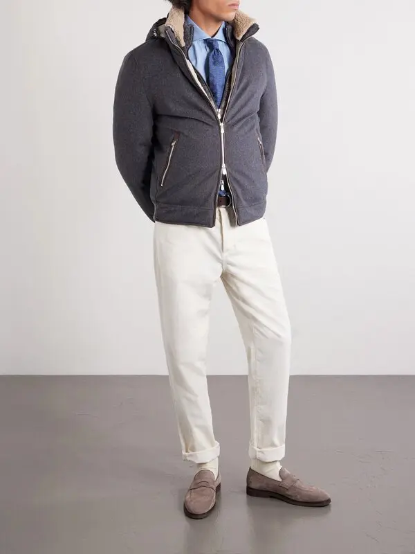 Brunello Cucinelli Shearling-trimmed Wool Down Hooded Jacket