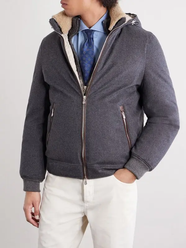 Brunello Cucinelli Shearling-trimmed Wool Down Hooded Jacket