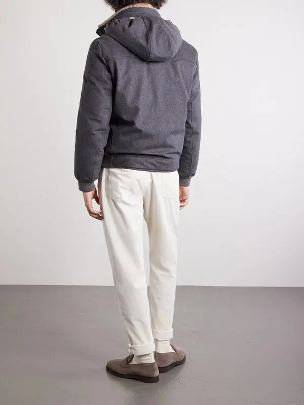 Brunello Cucinelli Shearling-trimmed Wool Down Hooded Jacket