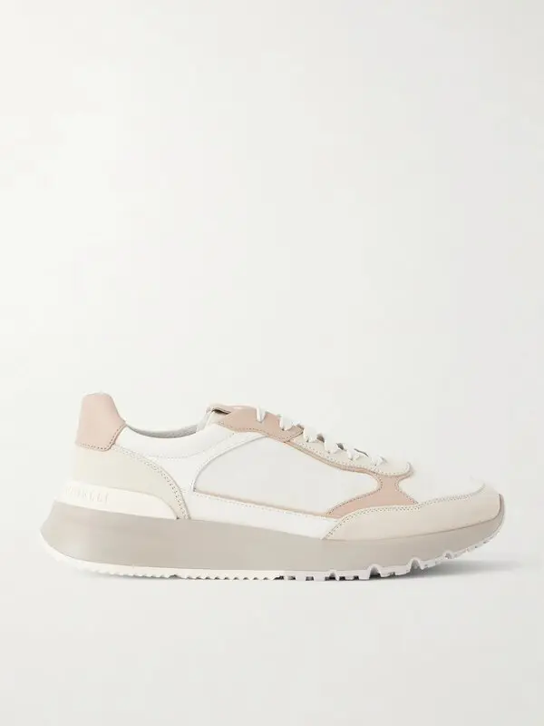 Brunello Cucinelli Paneled Suede And Leather Sneakers - Neutrals