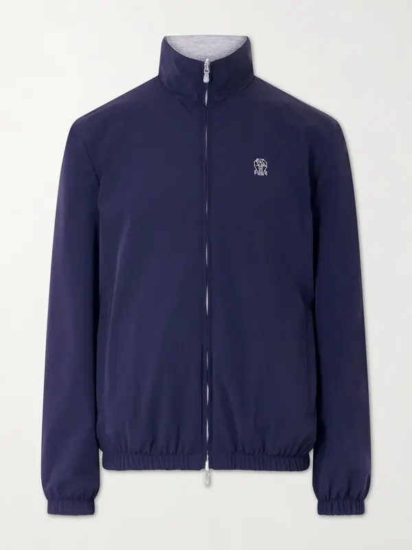 Brunello Cucinelli Logo-embroidered Shell Blouson Jacket - Blue