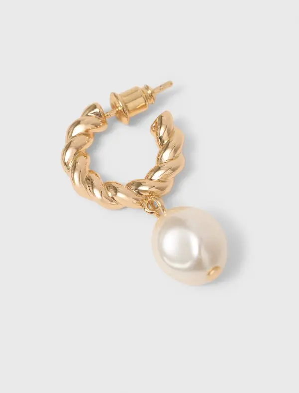 Maje Twisted Bead Hoop Earrings With Dangling Pearl