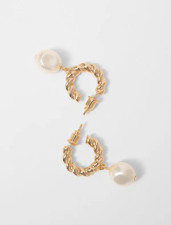 Maje Twisted Bead Hoop Earrings With Dangling Pearl - Golden