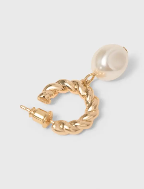 Maje Twisted Bead Hoop Earrings With Dangling Pearl - Golden