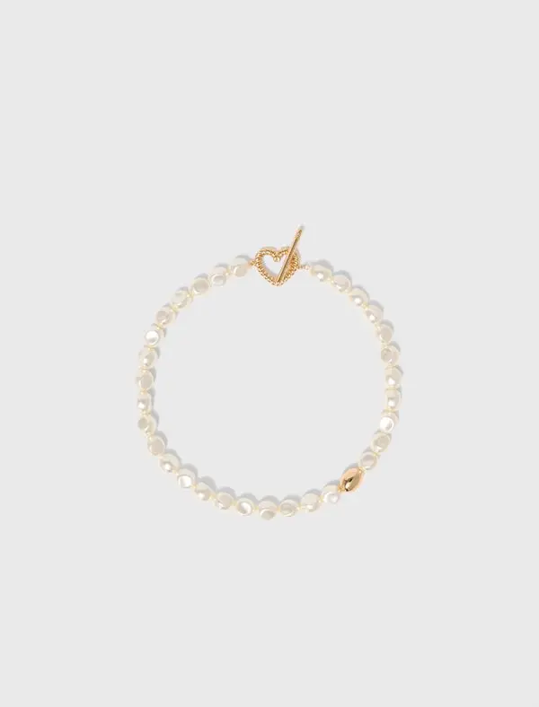 Maje Pearl Choker Necklace With Twisted Heart Clasp - Gold
