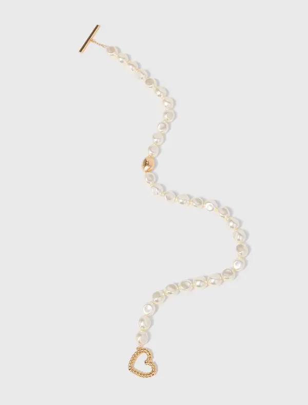 Maje Pearl Choker Necklace With Twisted Heart Clasp