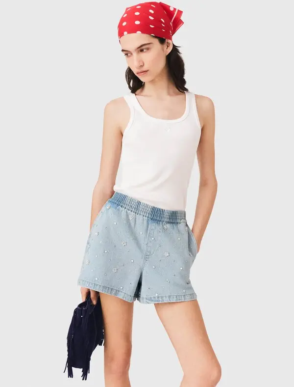 Maje Floral Denim Shorts