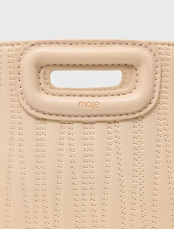 Maje Leather Mini M Bag With Topstitched Motif And Fringe - Cream