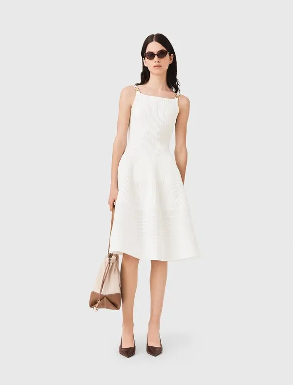 Maje Textured Knit Fit And Flare Maxi Dress With Embellished Straps - White