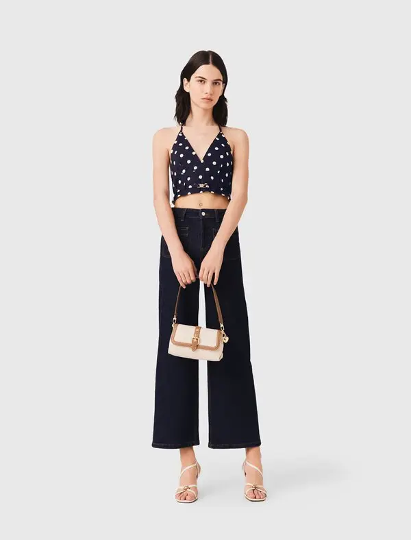 Maje Polka Dot Halterneck Cropped Top - Navy Dots Print