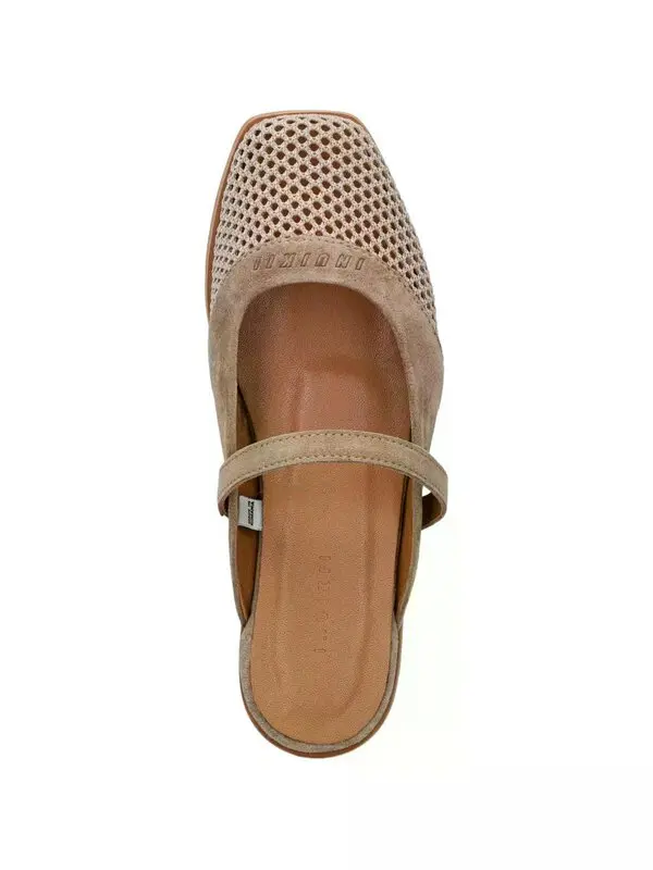 Inuikii Beige Leather Mules With Crochet Knit Panels