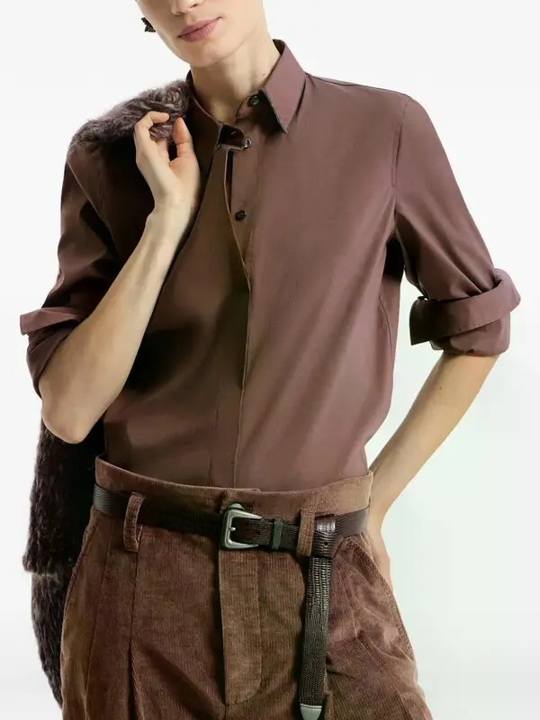Brunello Cucinelli Stretch Cotton Poplin Shirt With Monili Embellished Collar
