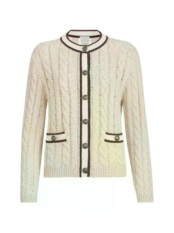 Brunello Cucinelli Virgin Wool And Cashmere Cable-knit Cardigan - Neutrals
